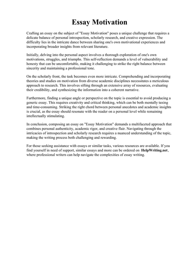 Essay Motivation. Motivation Essay Motivation Self-Improvement | PDF