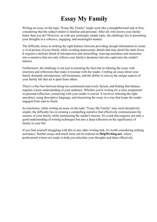 Essay My Family. Essay about my family Words short essay on My Family | PDF