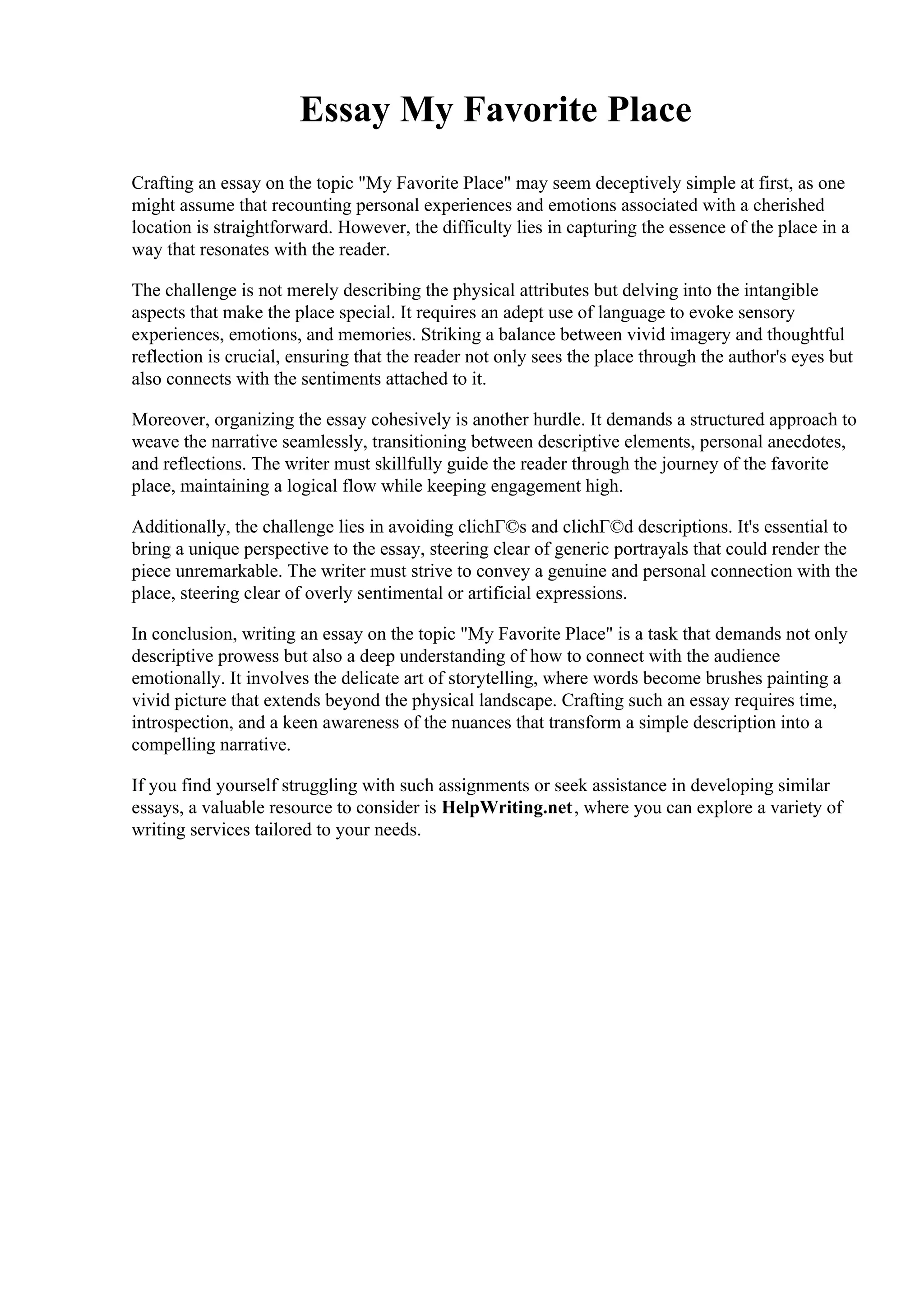 Essay My Favorite Place.pdf | Arts and Crafts | Hobbies & Interests