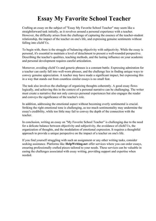 Essay My Favorite School Teacher. Your Favorite Teacher | PDF