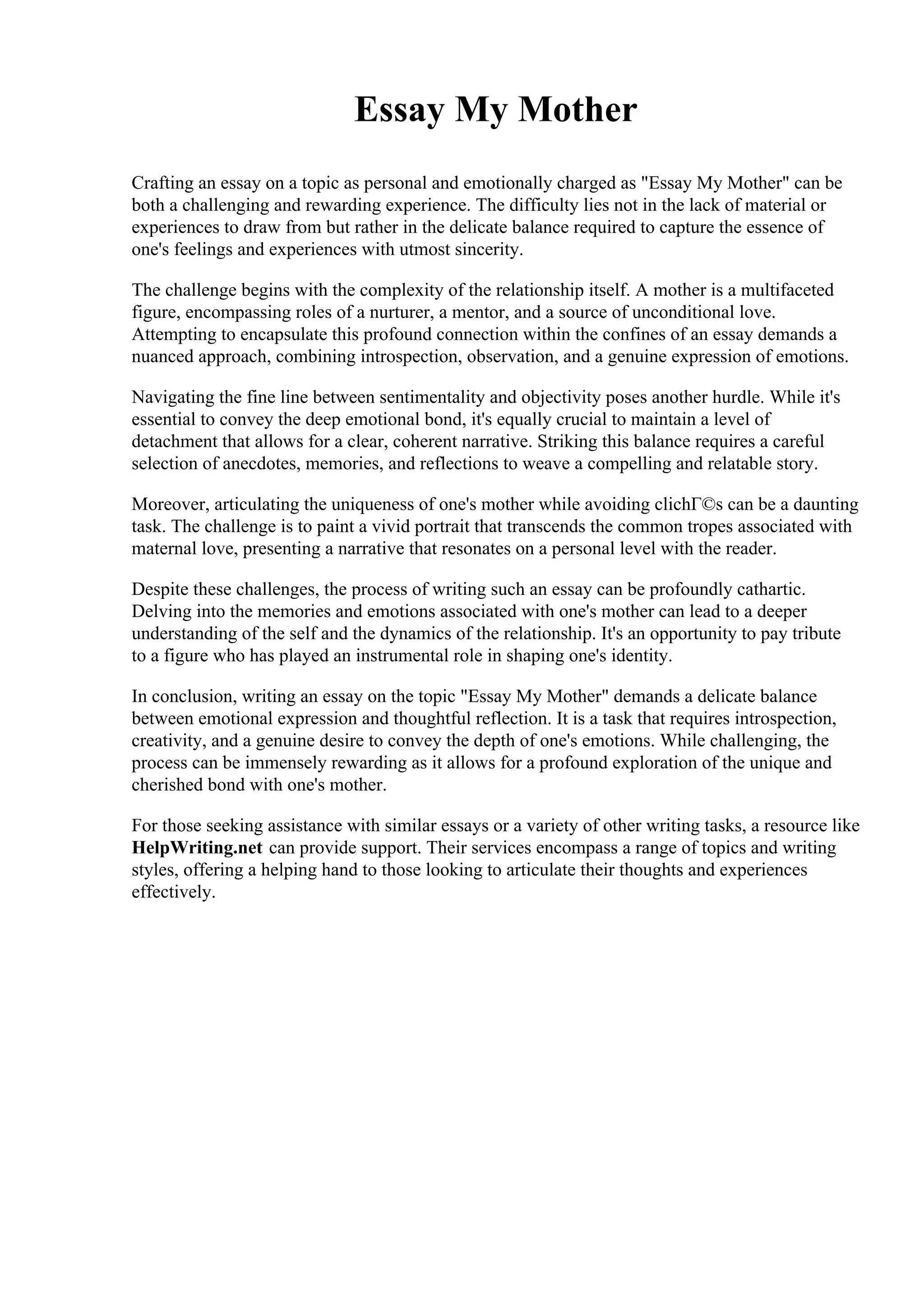 Essay My Mother. Ogeechee Technical College | PDF