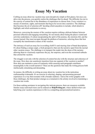 Essay My Vacation. How I spent my summer vacation essay in English MY ...