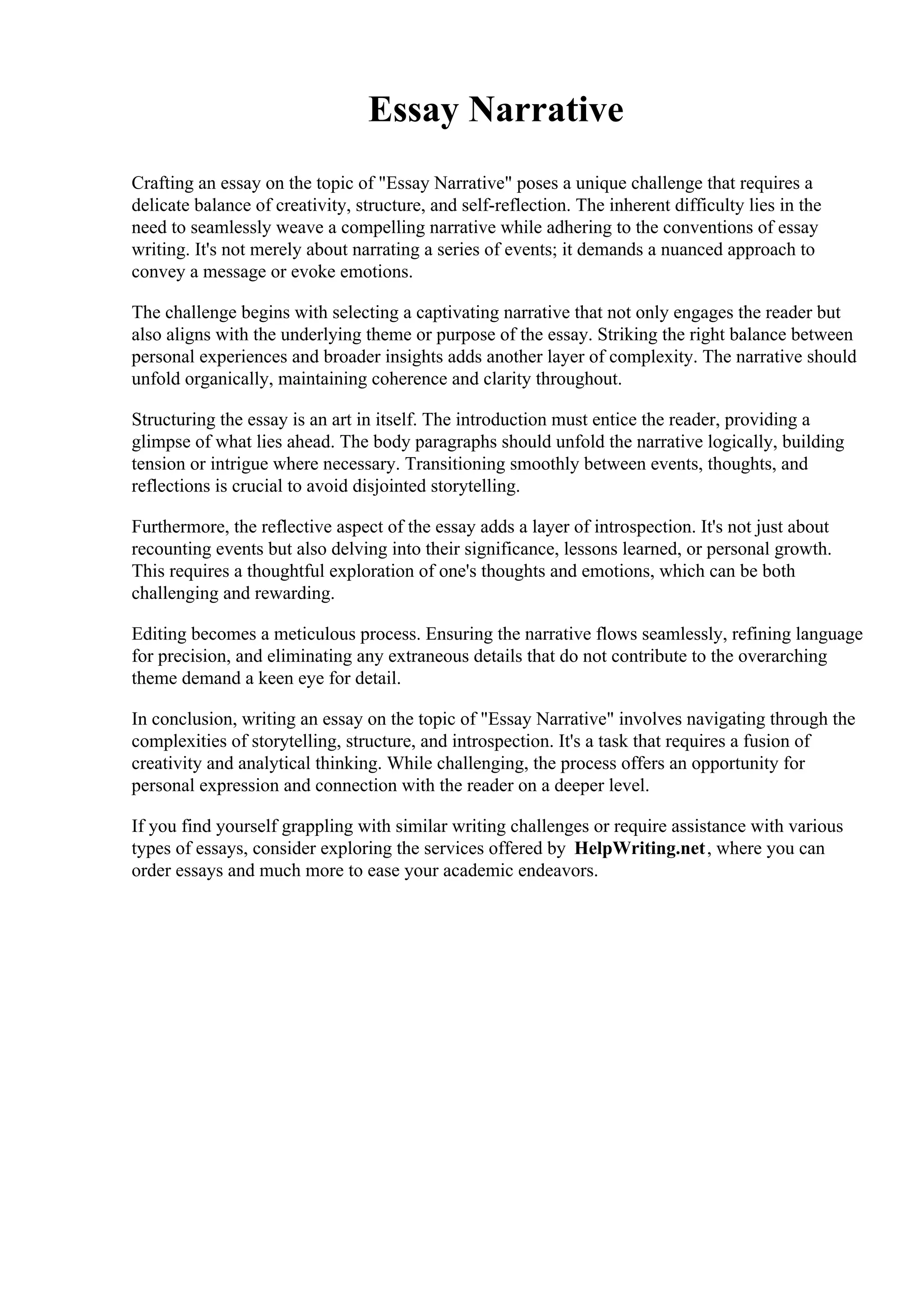 Essay Narrative. Sampson Community College | PDF