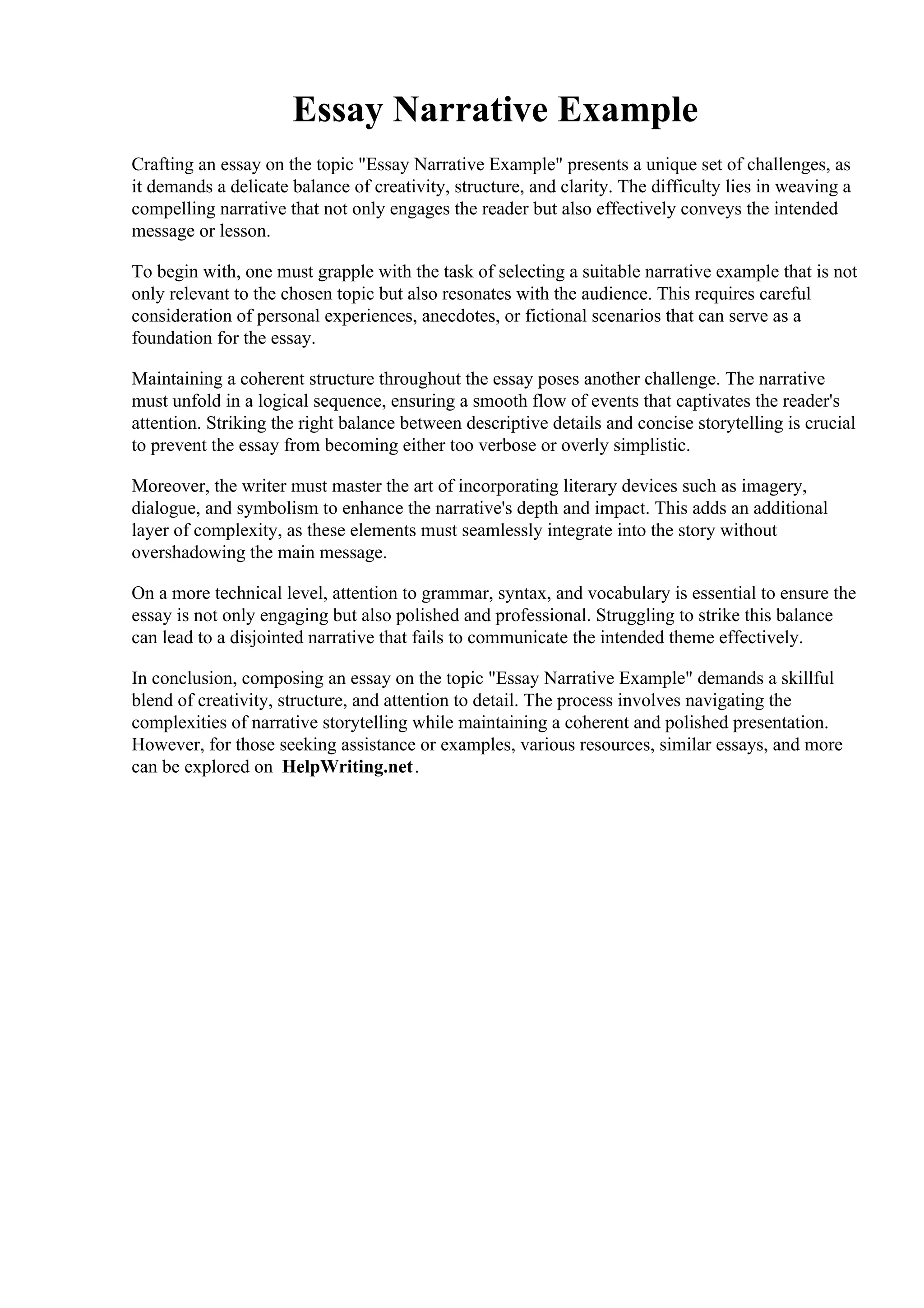 Essay Narrative Example. Narrative Essay PDF Essays Narrative | PDF