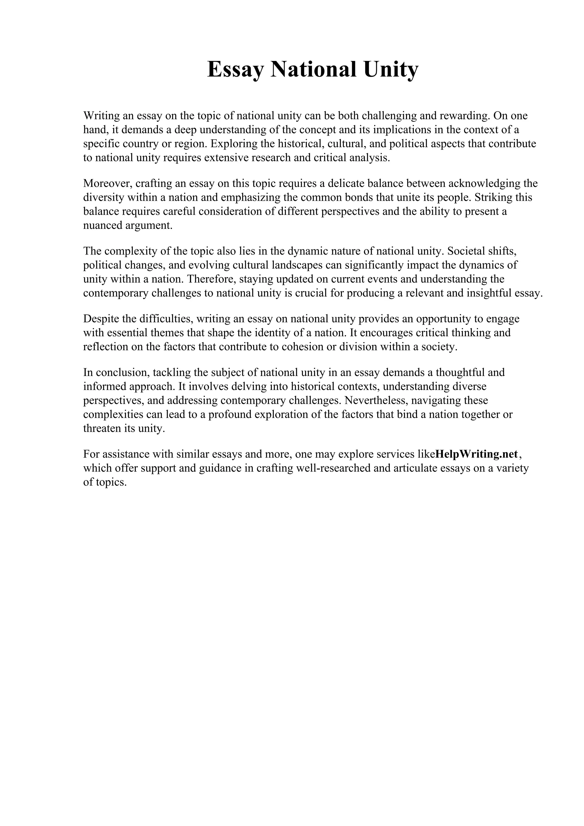 Essay National Unity | PDF | Education