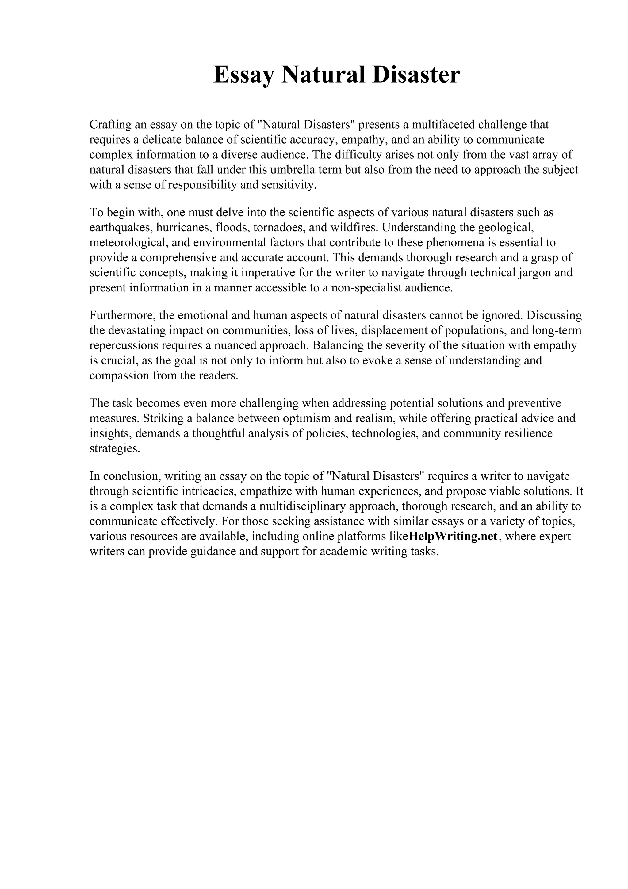 Essay Natural Disaster. Adler Graduate School | PDF