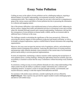 Essay Noise Pollution | PDF