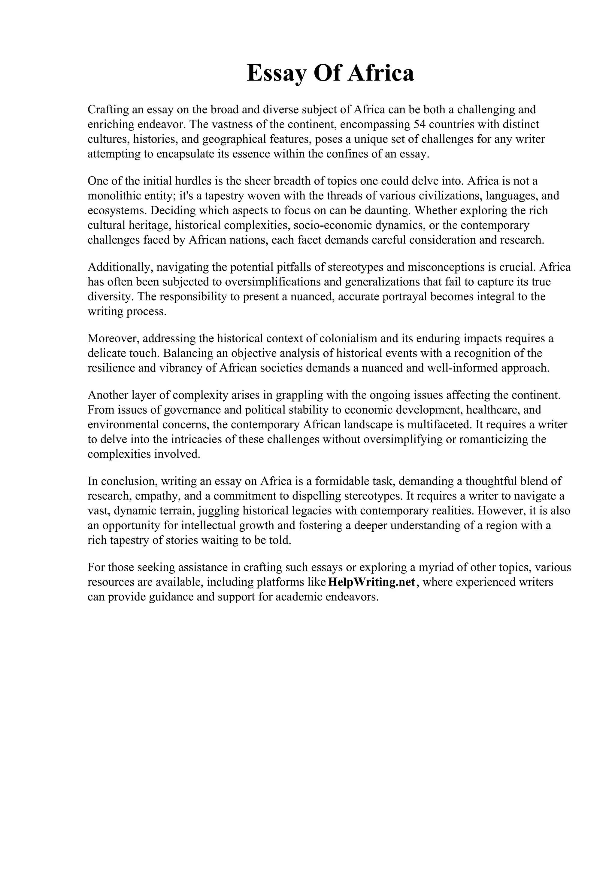 Essay Of Africa. Youth Essay Contest on industrialization and ...