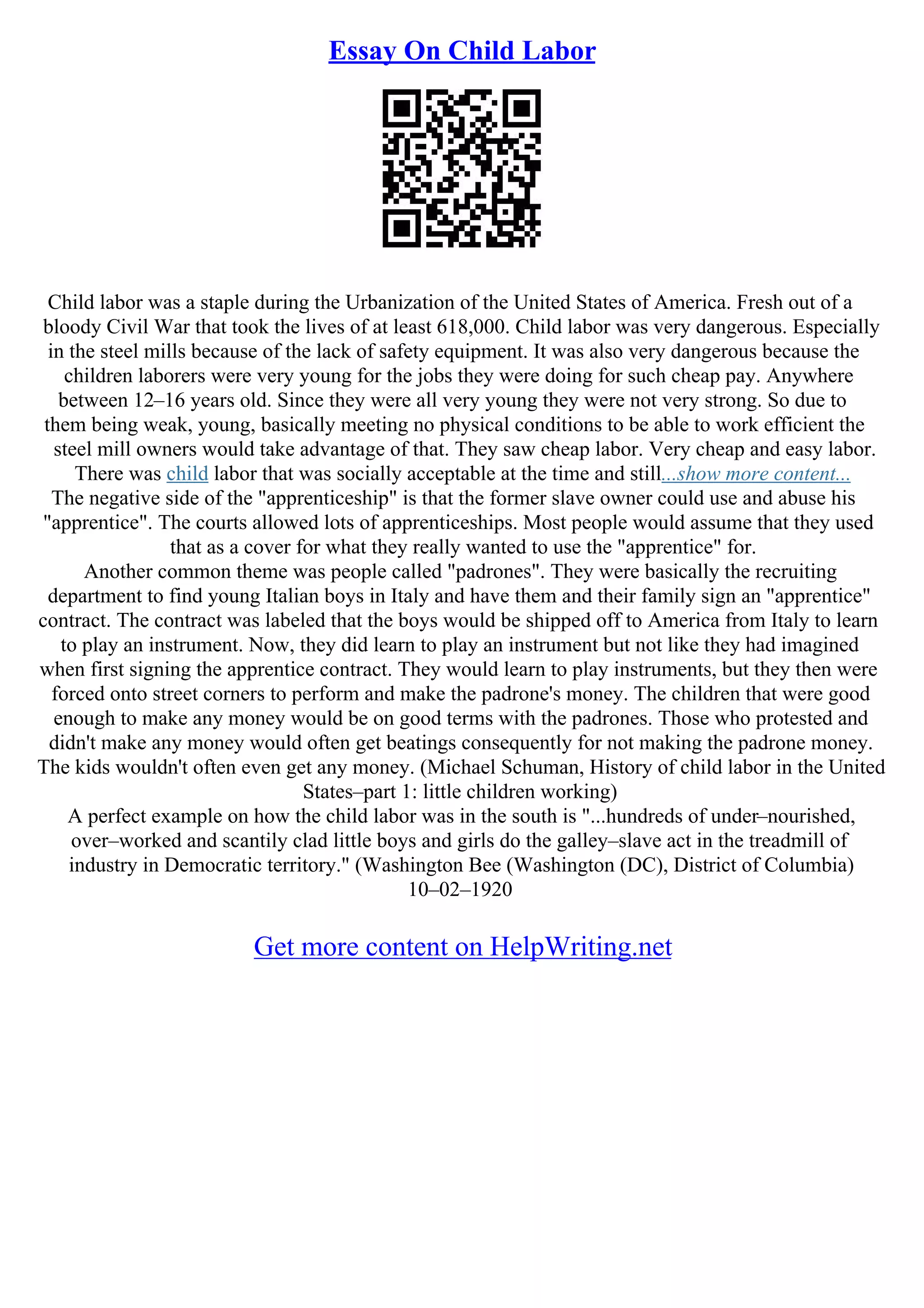 Essay Of Child Labour | PDF