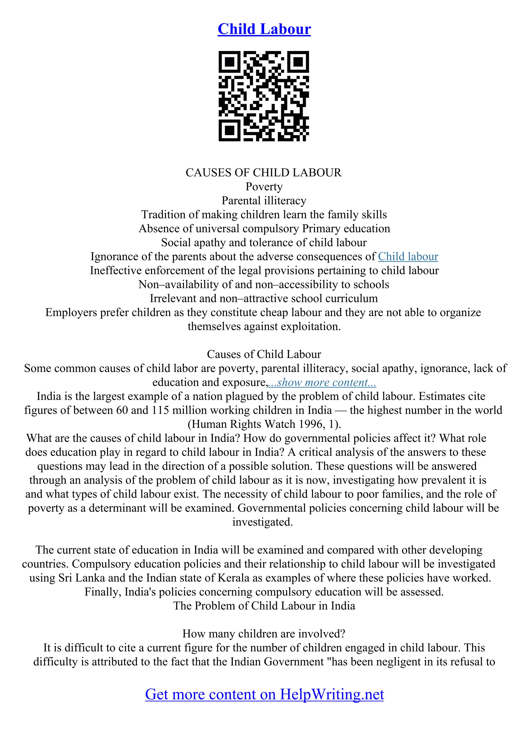 Essay Of Child Labour | PDF