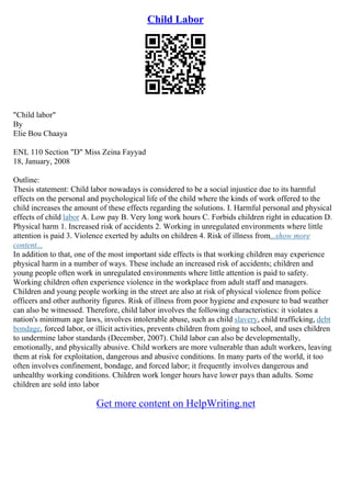 Essay Of Child Labour | PDF