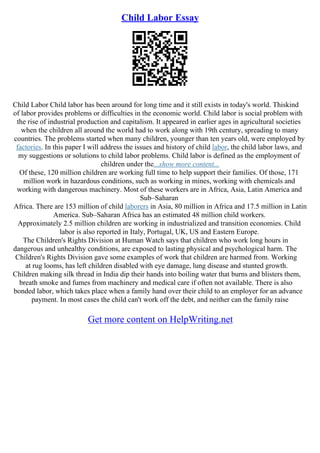 Essay Of Child Labour | PDF