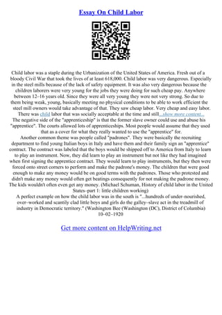 Essay Of Child Labour | PDF
