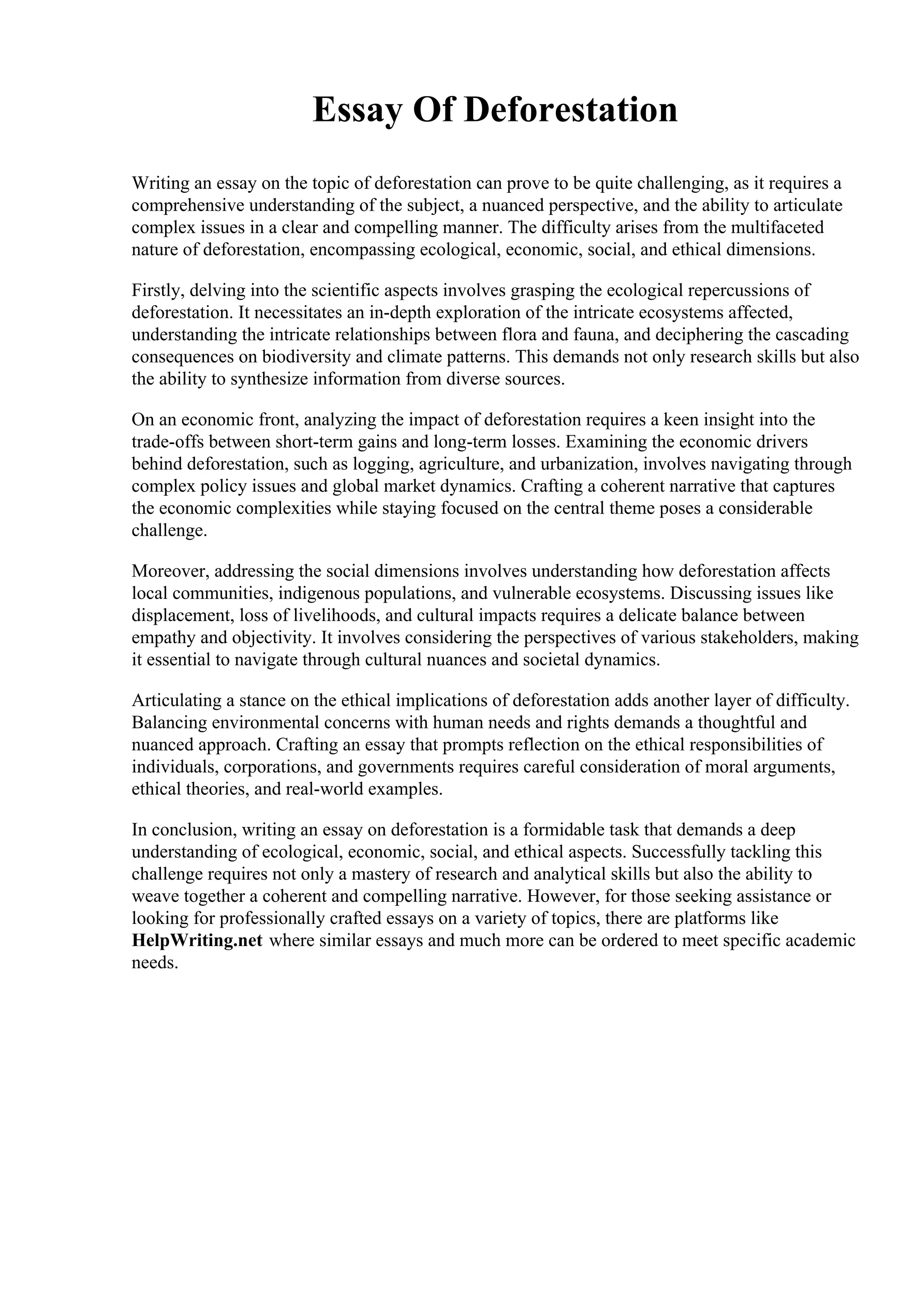 Essay Of Deforestation. James Sprunt Community College | PDF