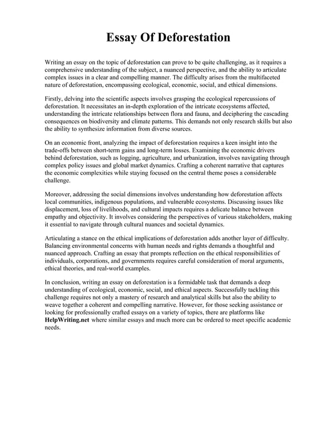 Essay Of Deforestation. James Sprunt Community College | PDF