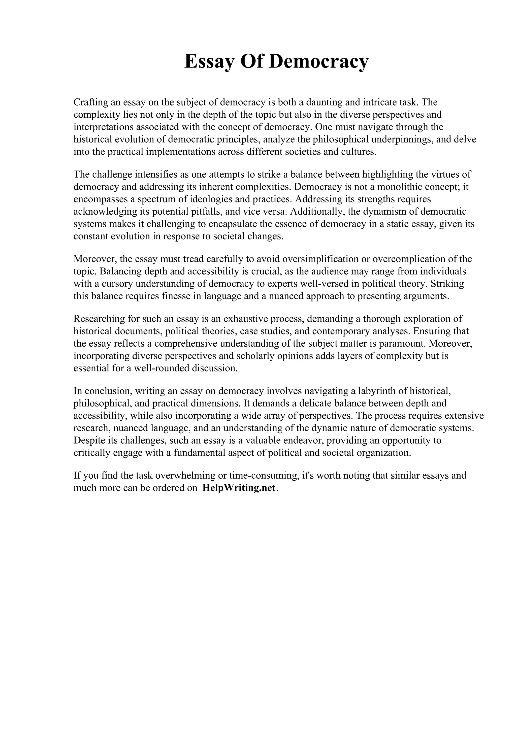 Essay Of Democracy. Anoka Technical College | PDF