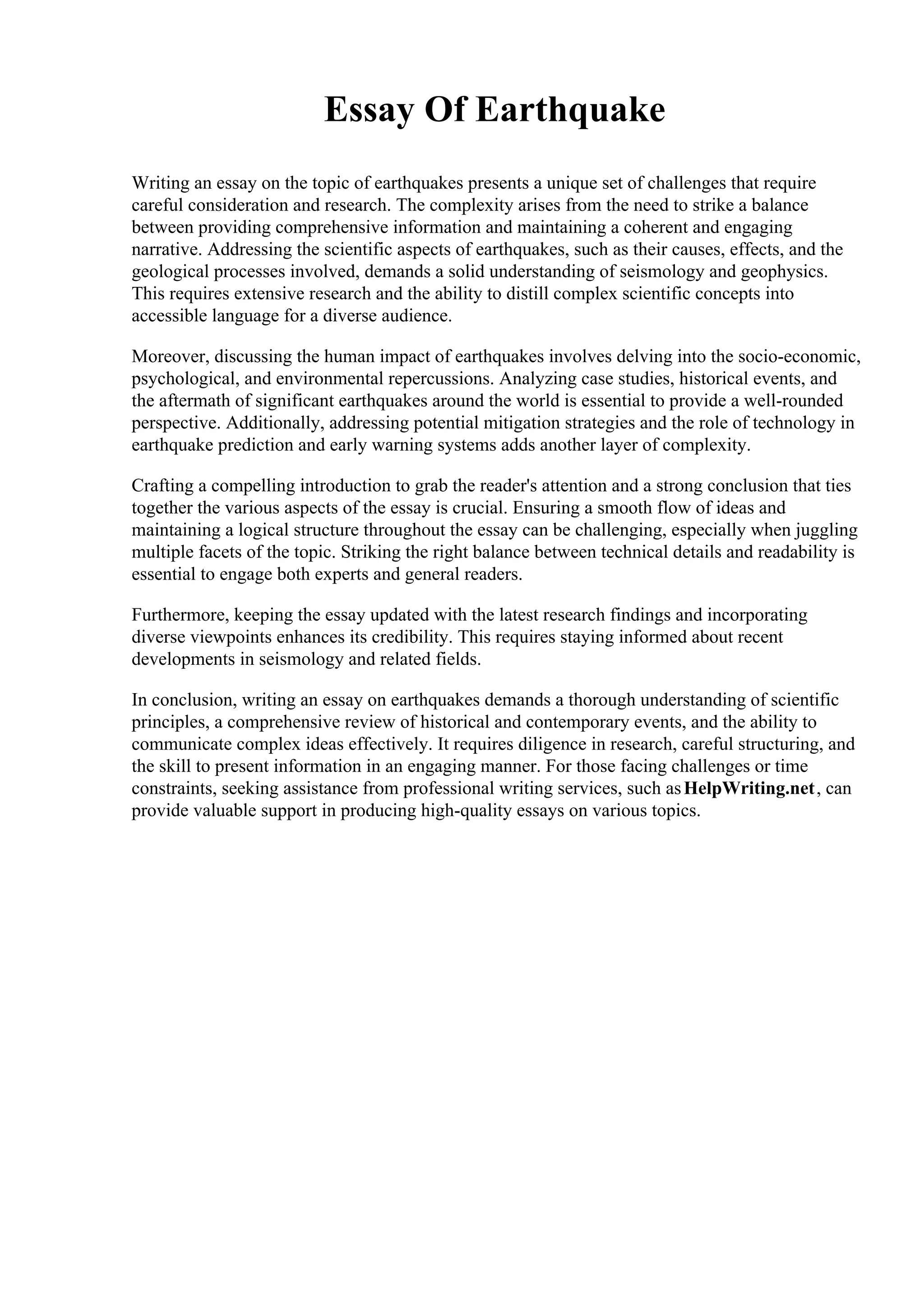 Essay Of Earthquake | PDF