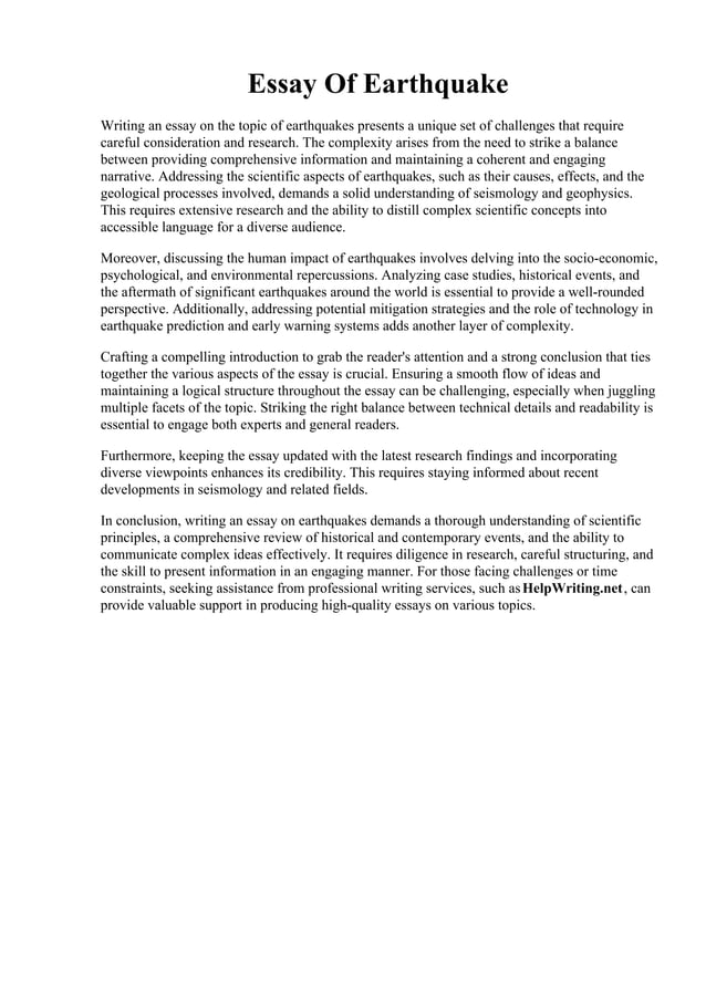 Essay Of Earthquake | PDF
