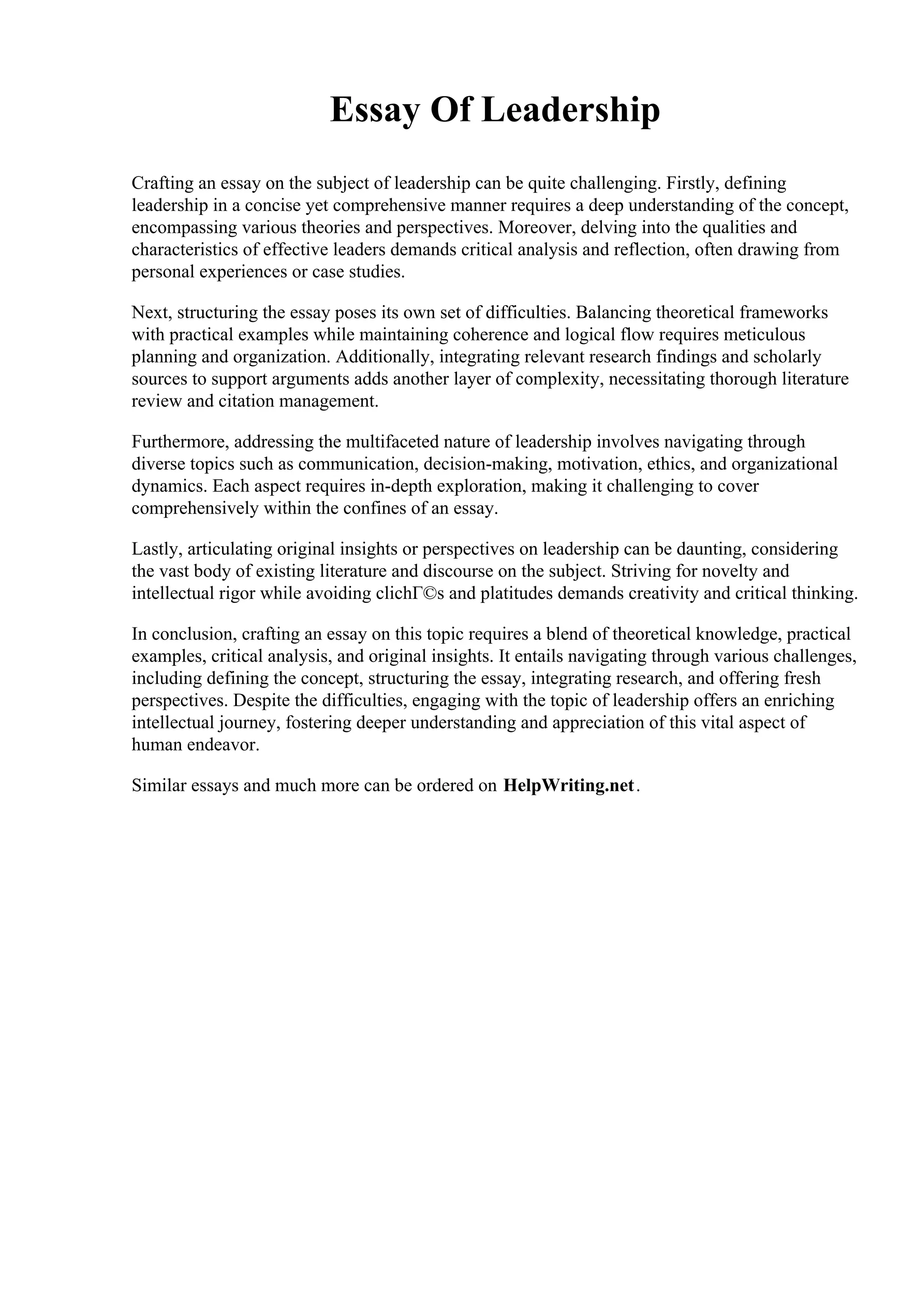 Essay Of Leadership. Helena College University of Montana | PDF