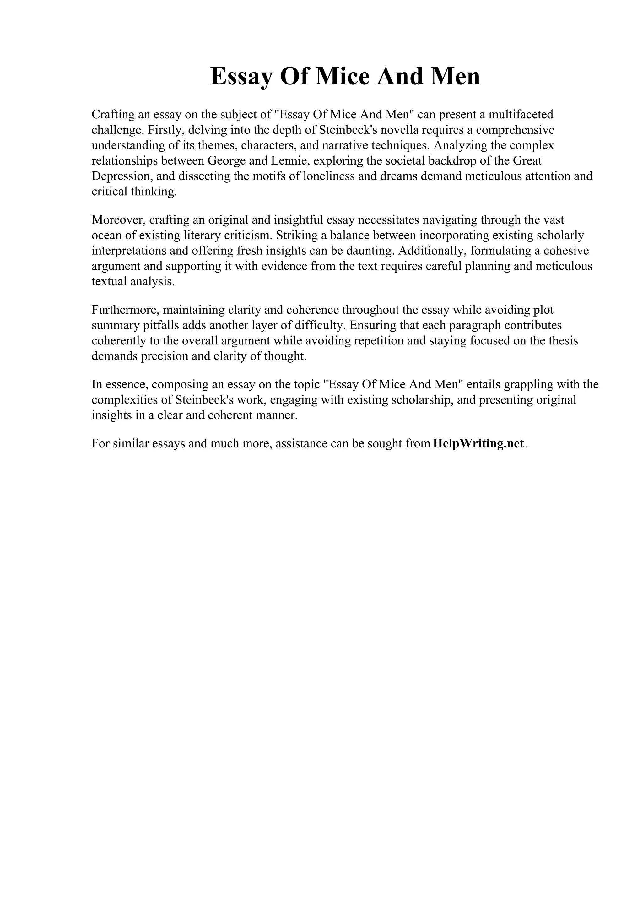 Essay Of Mice And Men. A Review of Of Mice and Men - GCSE English ...