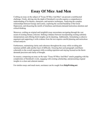 Essay Of Mice And Men. A Review of Of Mice and Men - GCSE English ...