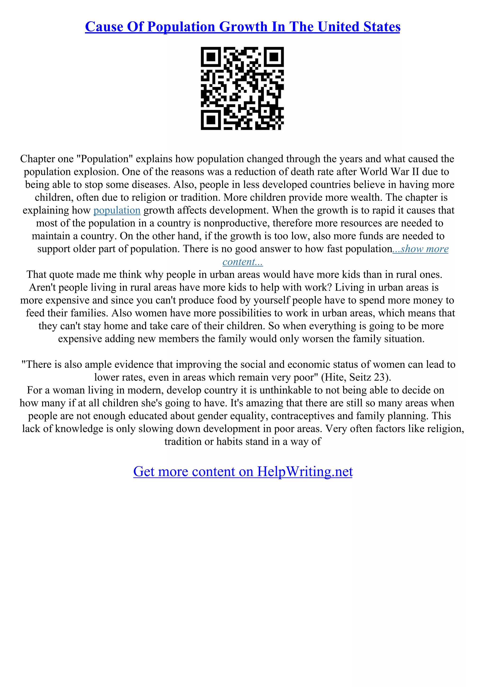 Essay Of Population Growth | PDF | Agriculture | Industries