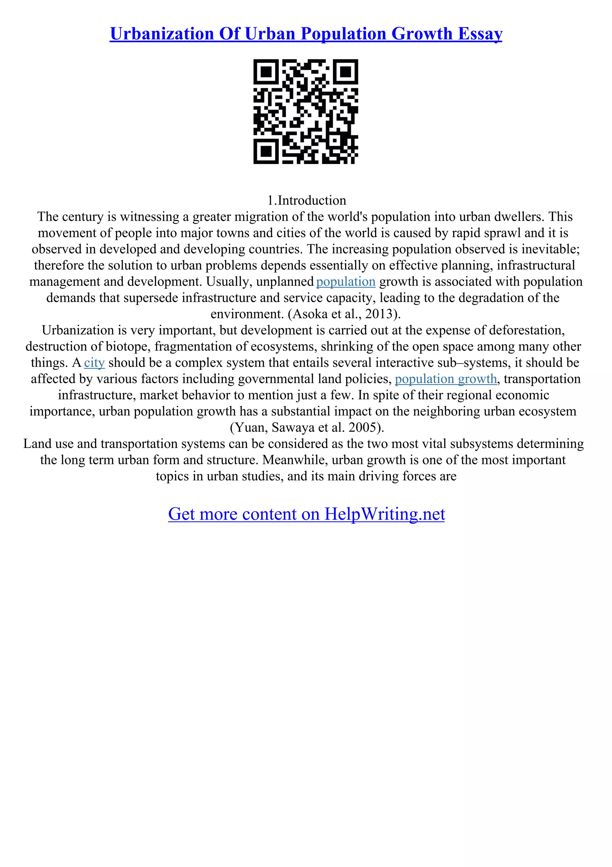 Essay Of Population Growth | PDF | Agriculture | Industries