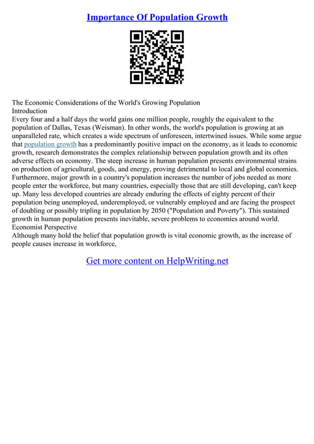 Essay Of Population Growth | PDF | Agriculture | Industries