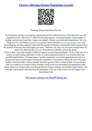 Essay Of Population Growth | PDF | Agriculture | Industries