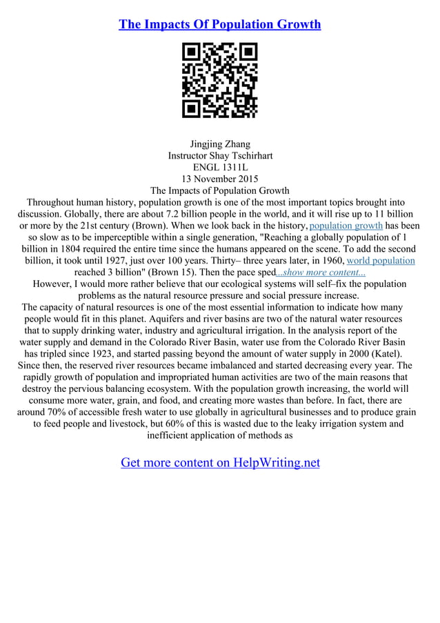 Essay Of Population Growth | PDF | Agriculture | Industries