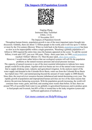 Essay Of Population Growth | PDF | Agriculture | Industries