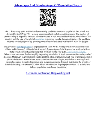 Essay Of Population Growth | PDF | Agriculture | Industries