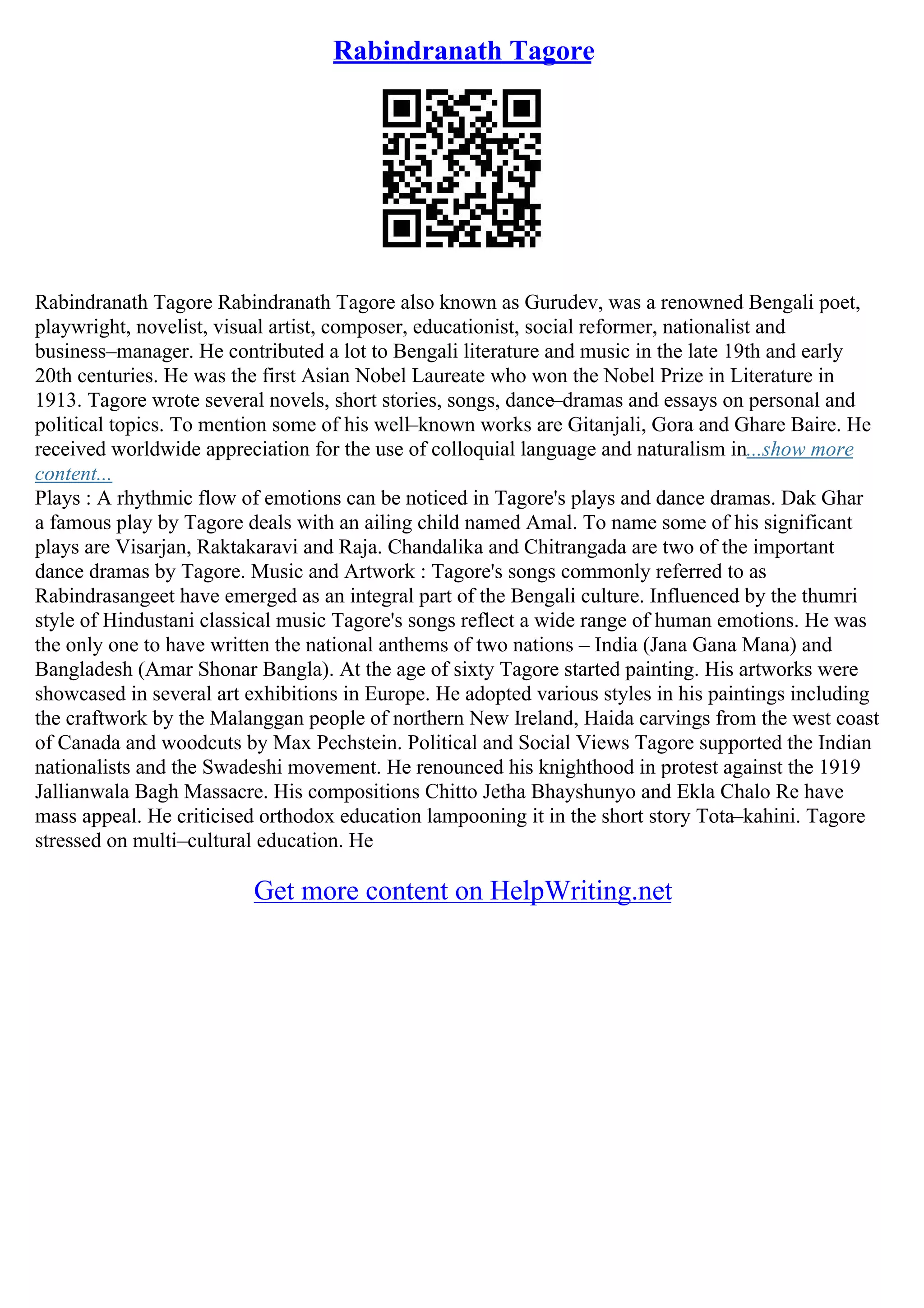 Essay Of Rabindranath Tagore | PDF