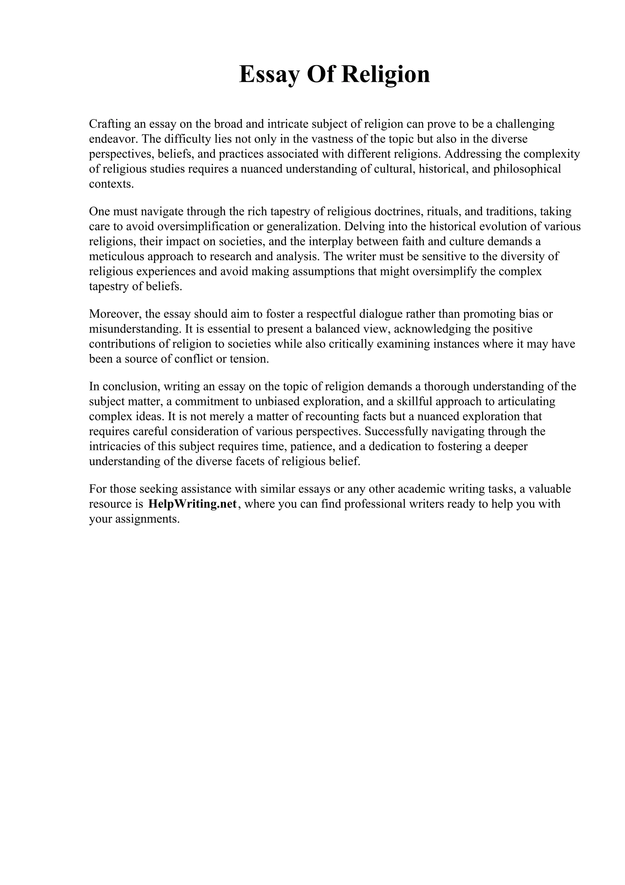 Essay Of Religion. Salem Community College | PDF