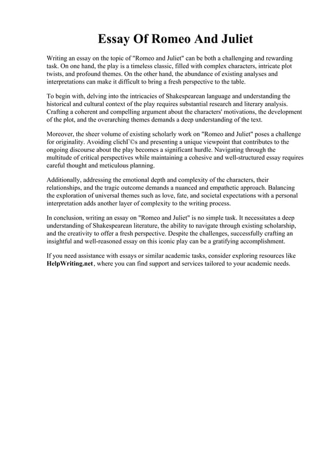 Essay Of Romeo And Juliet. EXEMPLAR ROMEO AND JULIET ESSAYS GCSE ...