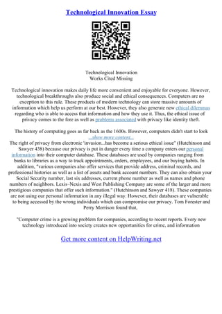 Essay Of Technology | PDF