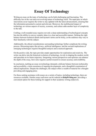 Essay Of Technology | PDF