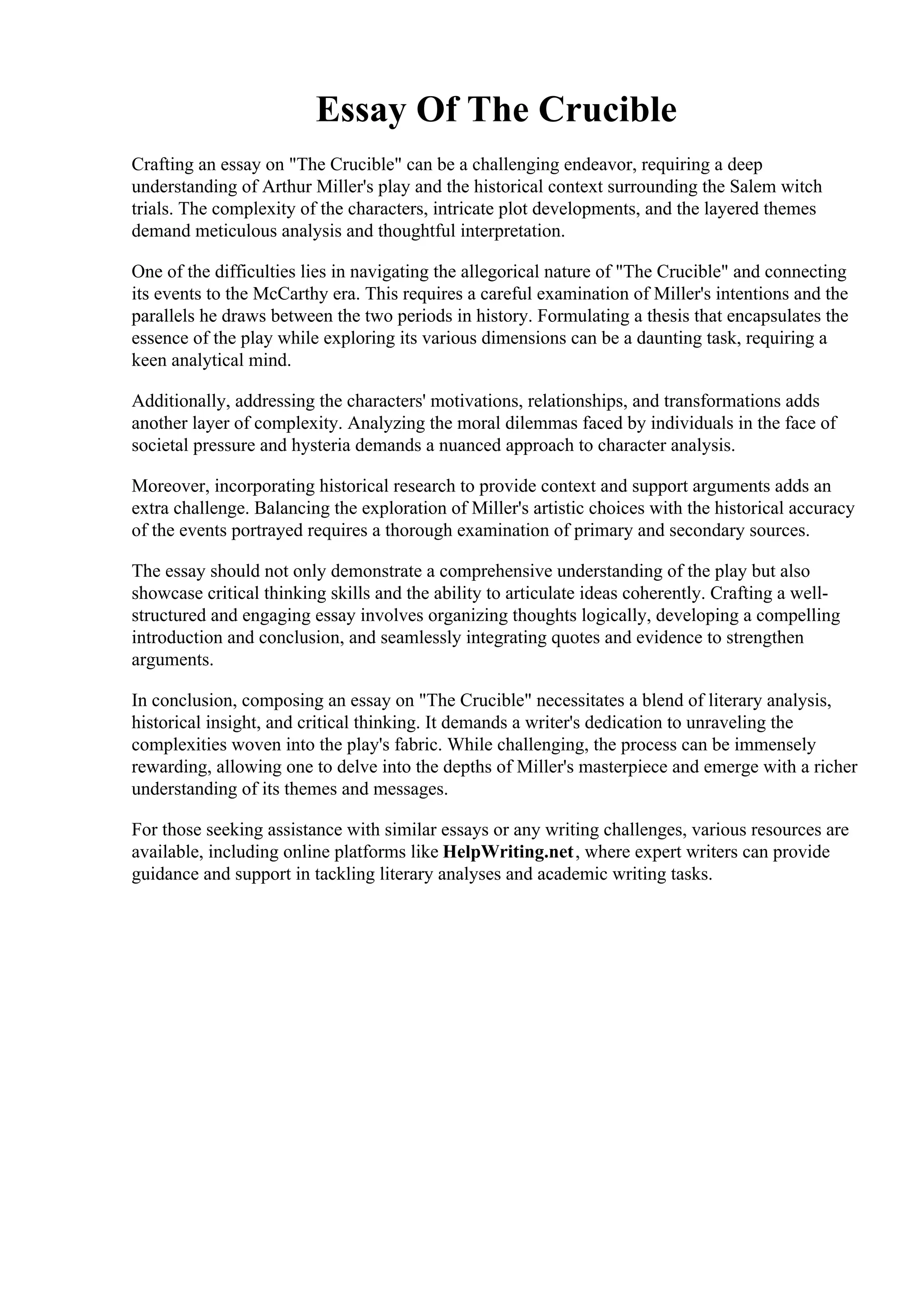 Essay Of The Crucible | PDF