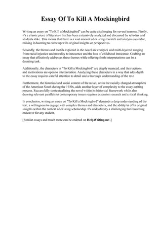 Essay Of To Kill A Mockingbird.pdfEssay Of To Kill A Mockingbird | PDF