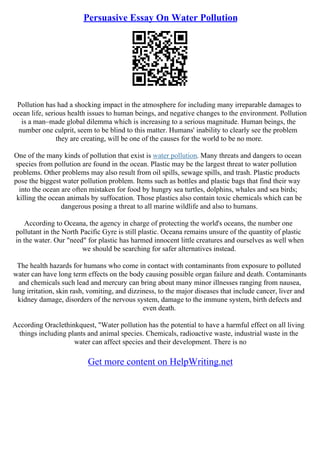 Essay Of Water Pollution | PDF