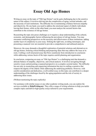 Essay Old Age Homes.pdf | Eldercare | Family and Relationships
