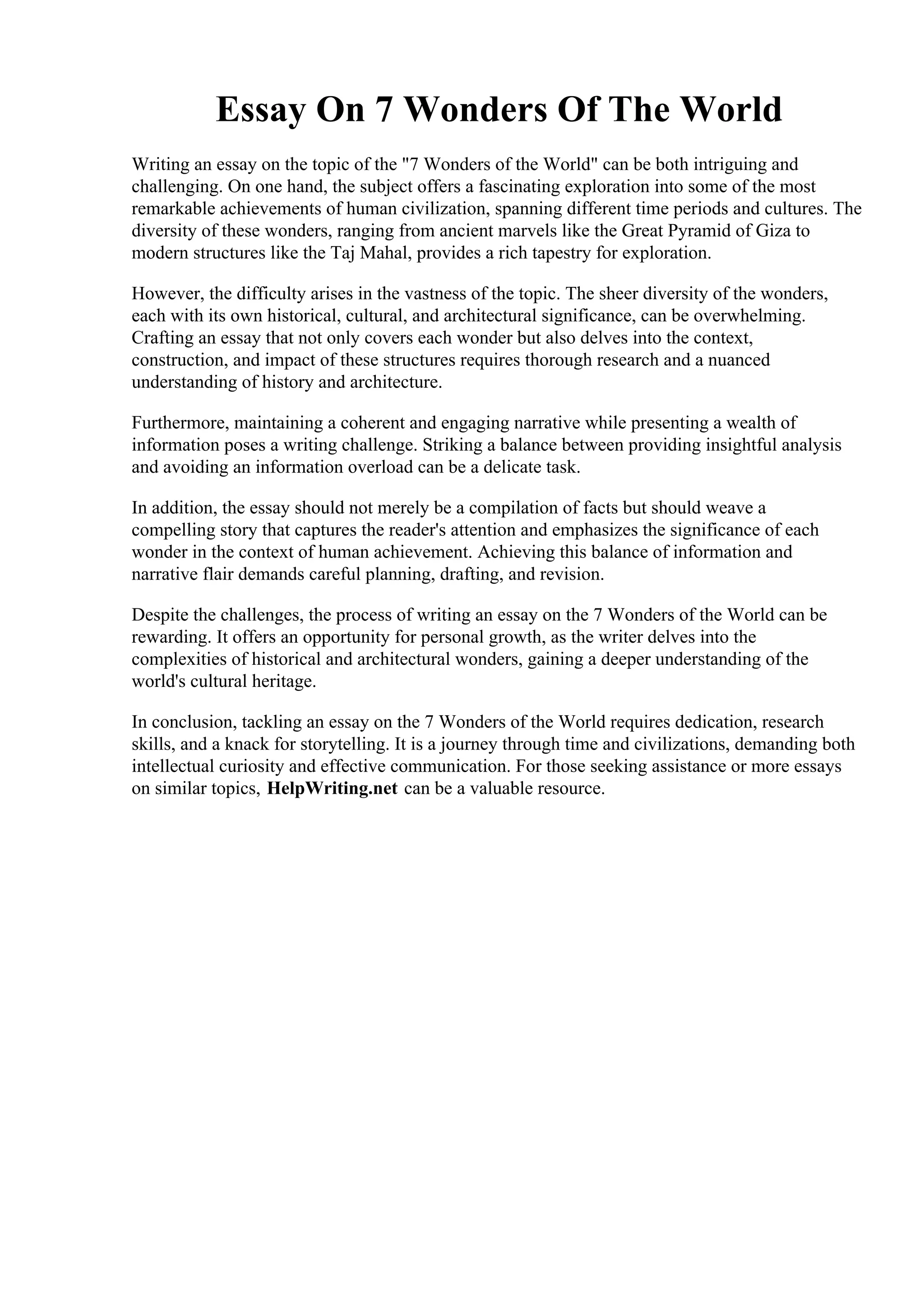 Essay On 7 Wonders Of The World. Seven wonders of the world | PDF