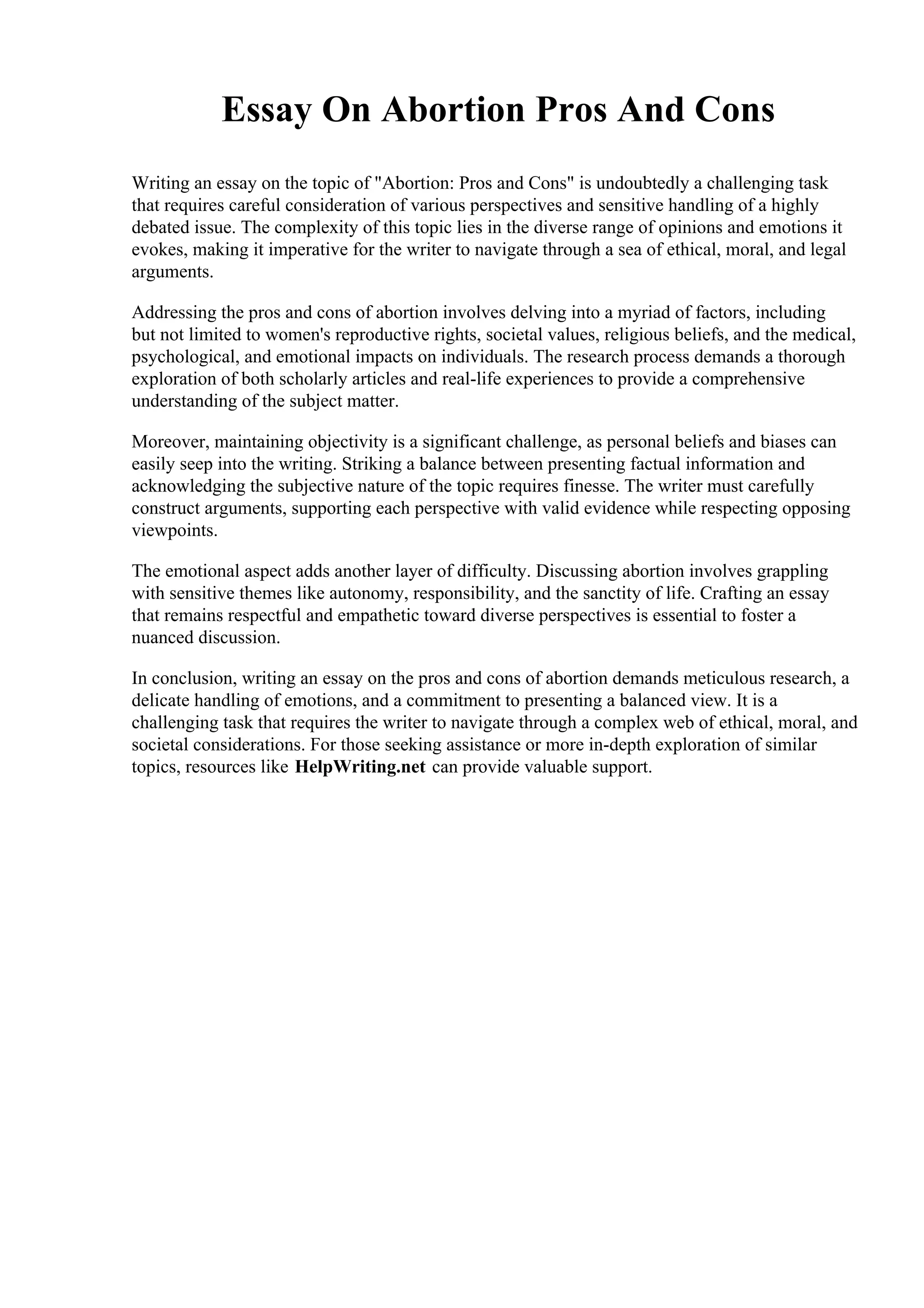 Essay On Abortion Pros And Cons | PDF