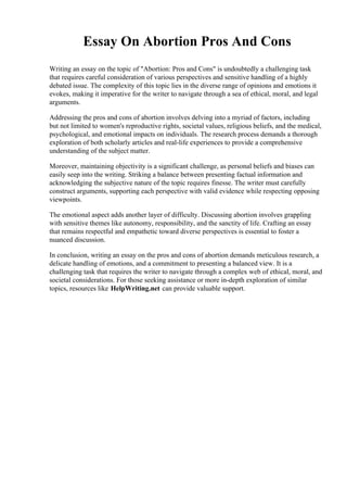 Essay On Abortion Pros And Cons | PDF