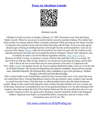 Essay On Abraham Lincoln | PDF
