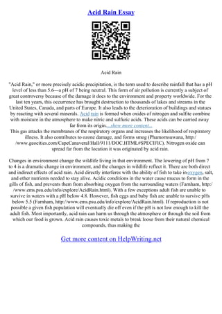 Essay On Acid Rain | PDF