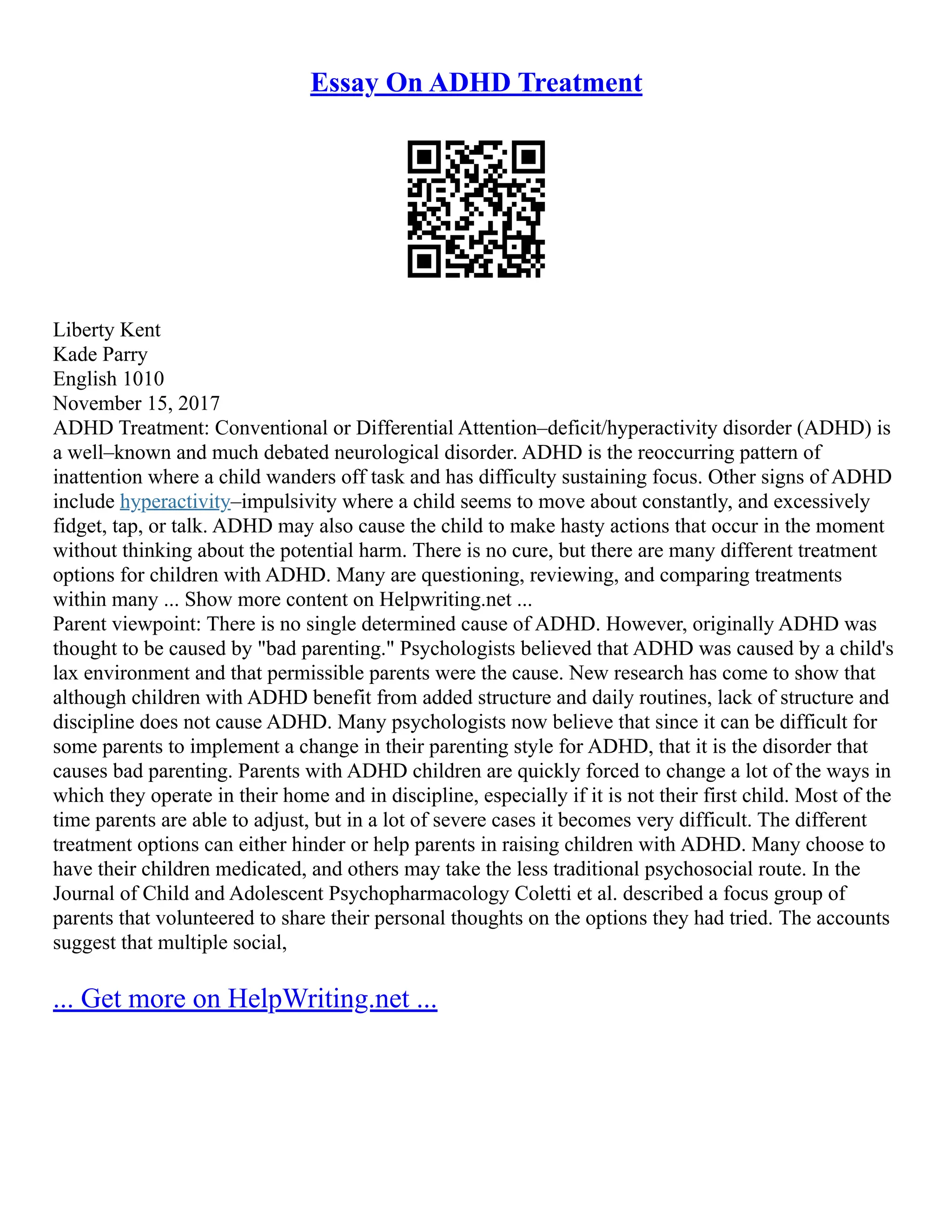 Essay On Adhd In Children | PDF