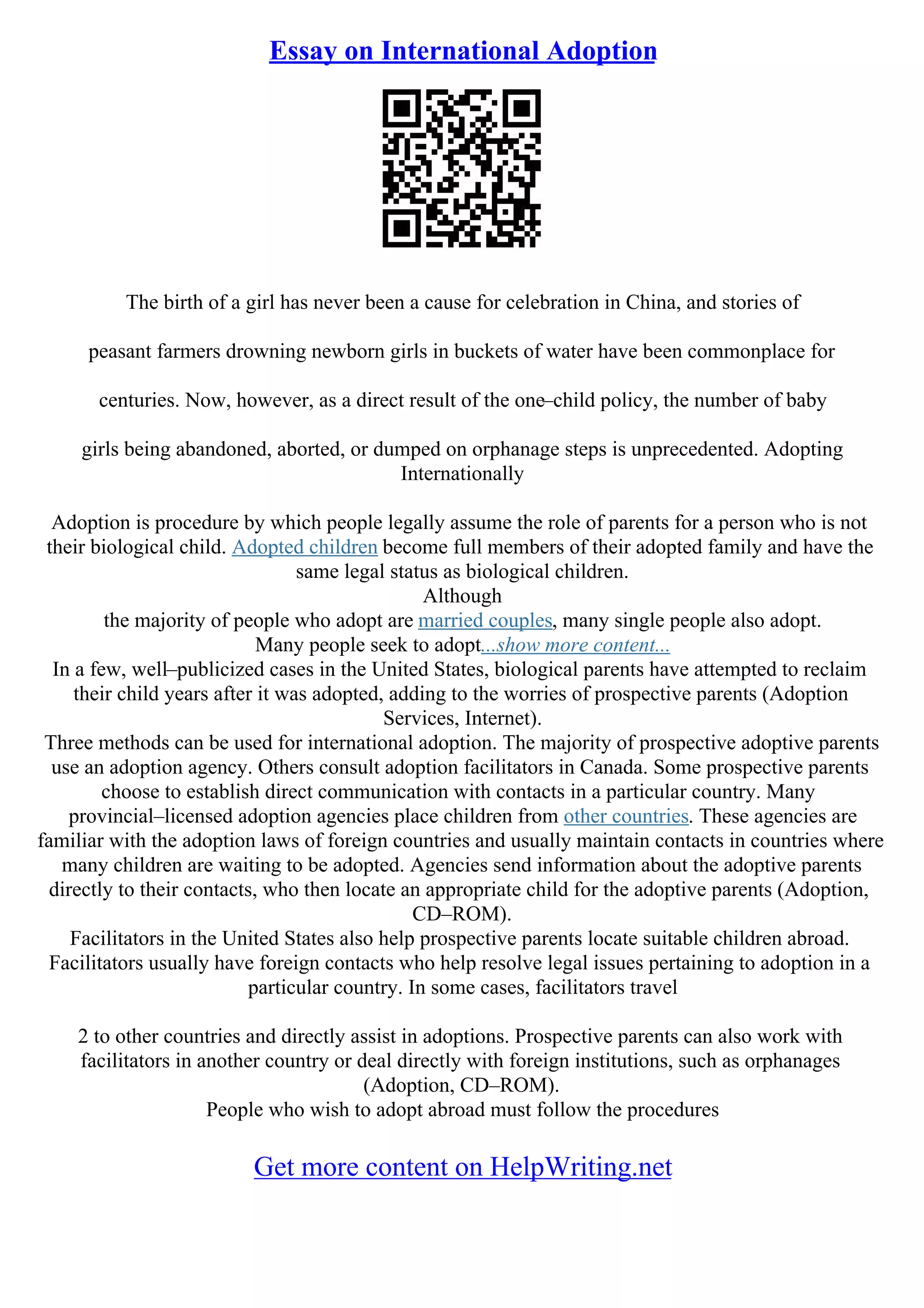 Essay On Adoption | PDF