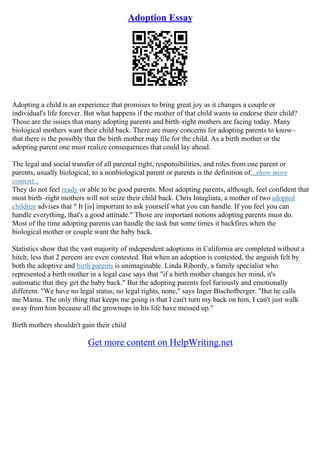 Essay On Adoption | PDF