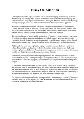 Essay On Adoption. Coconino Community College | PDF
